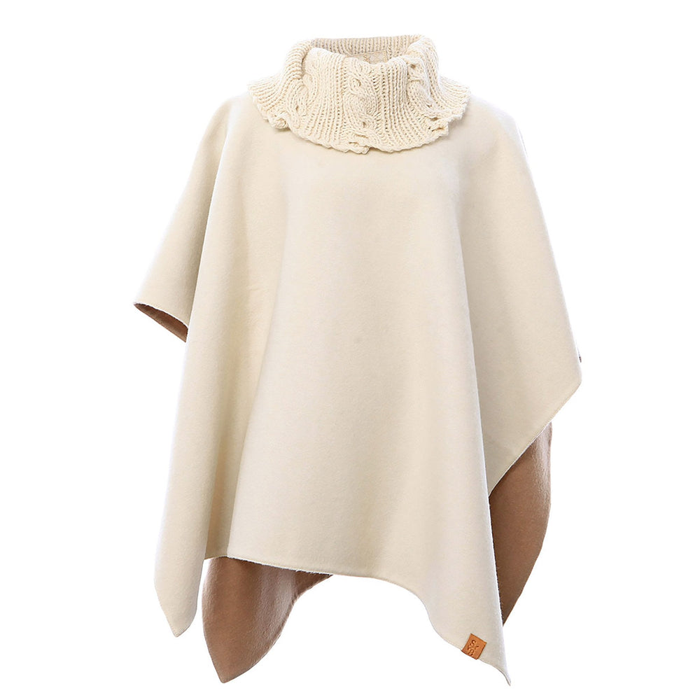 Stick & Ball | Knit Collar Alpaca Poncho | Cream and Camel